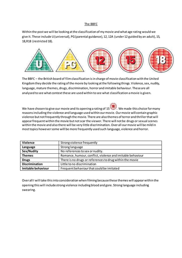 BBFC Classification | DOCX | Movies | Entertainment