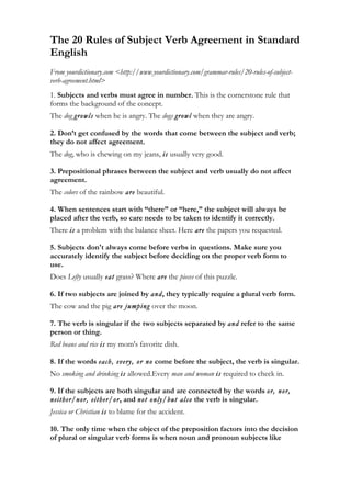 The 20 Rules of Subject Verb Agreement in Standard English | PDF