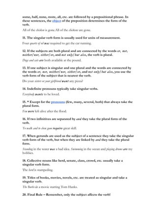 The 20 Rules of Subject Verb Agreement in Standard English | PDF