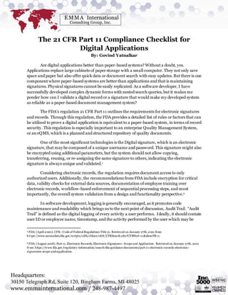 The 21 CFR Part 11 Compliance Checklist for Digital Applications | PDF