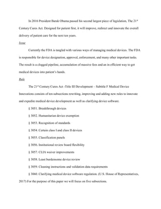 The 21st Century Cures Act a focus on Title III Subtitle F – Medical Device Innovations | PDF