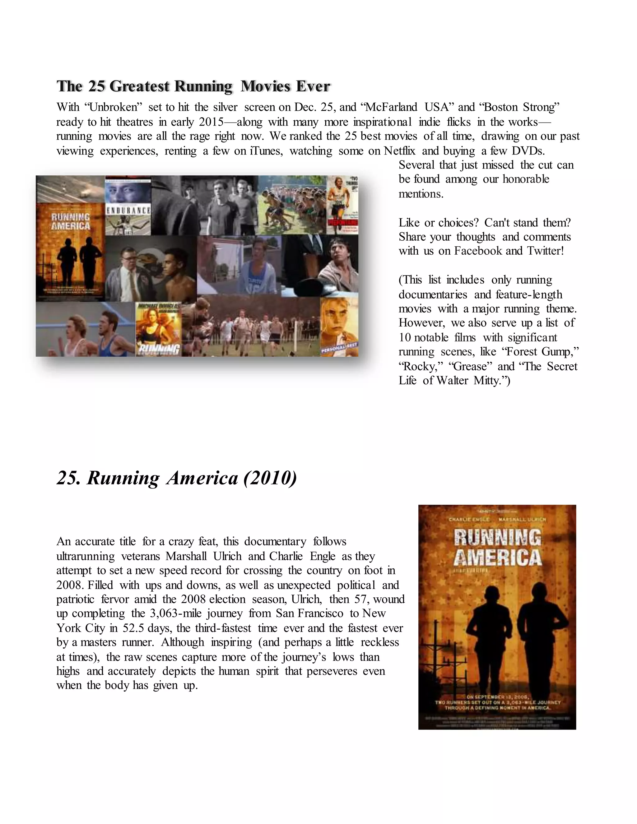 The 25 greatest running movies ever | DOCX