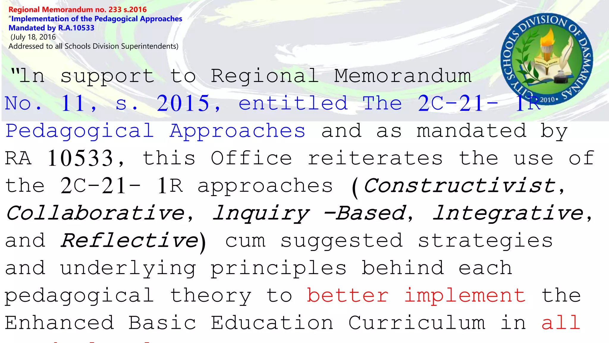 The 2 c 2i-1r pedagogical approaches | PPTX