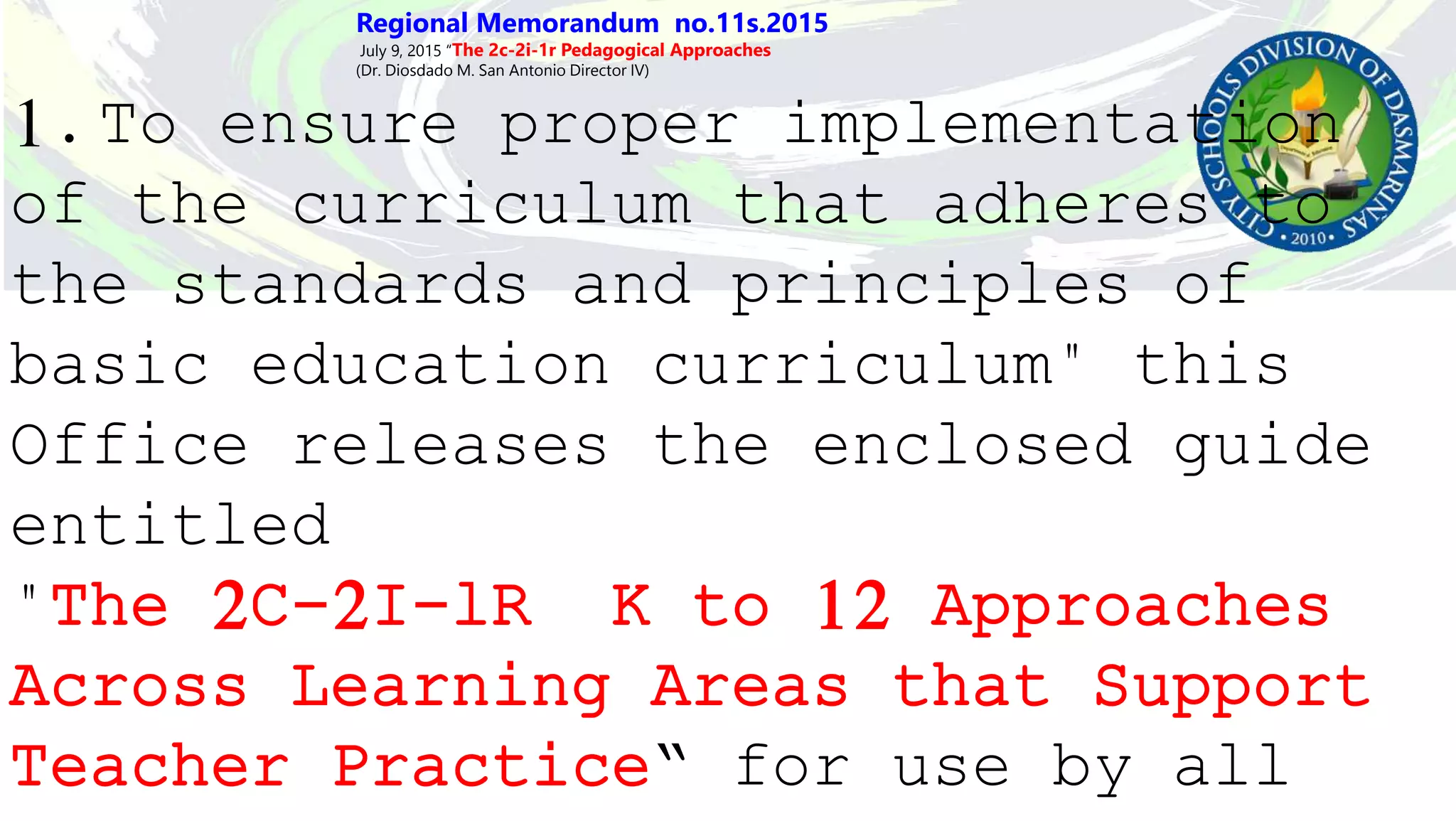 The 2 c 2i-1r pedagogical approaches | PPTX