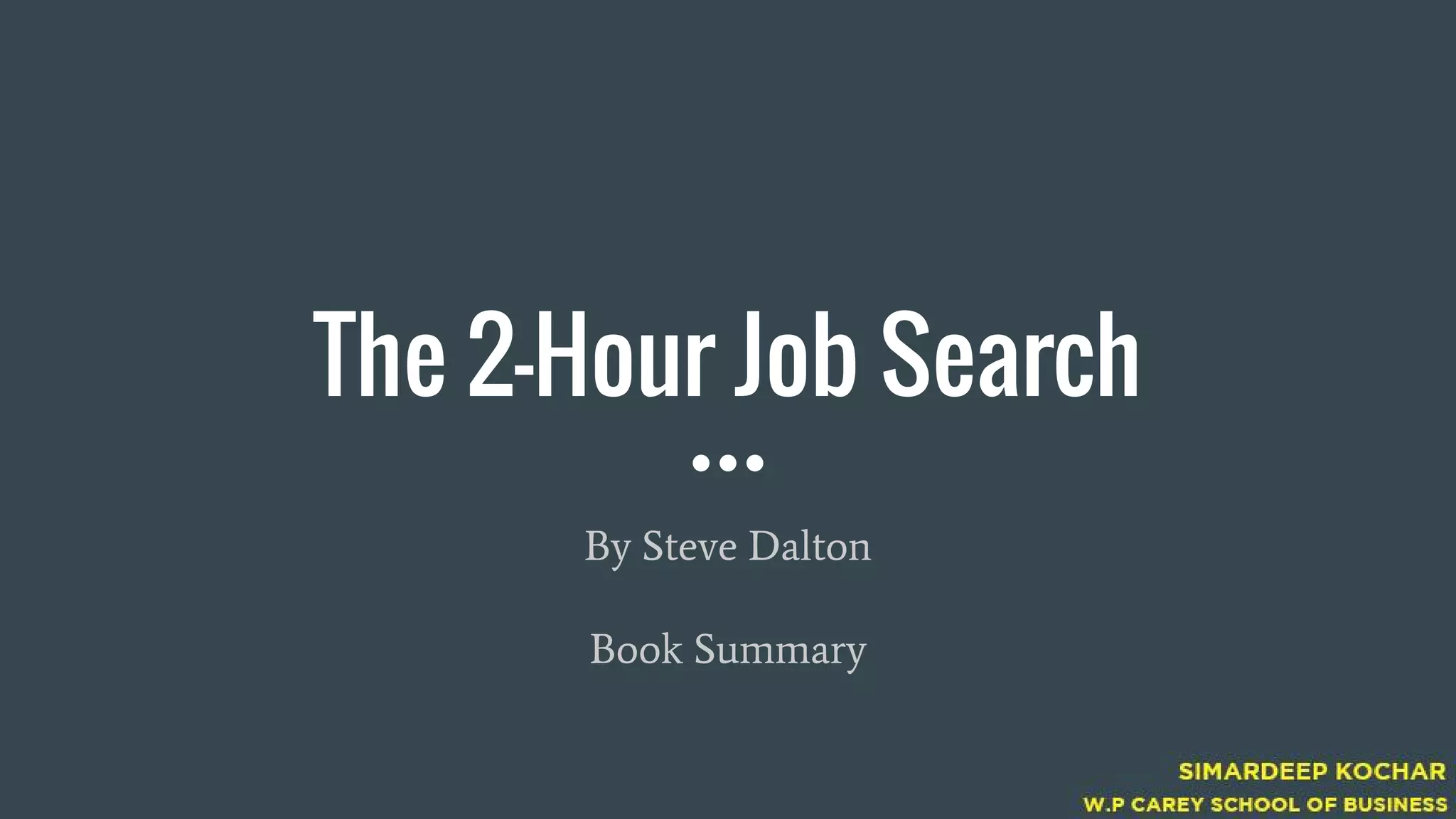 The 2 Hour Job Search - Book summary | PDF