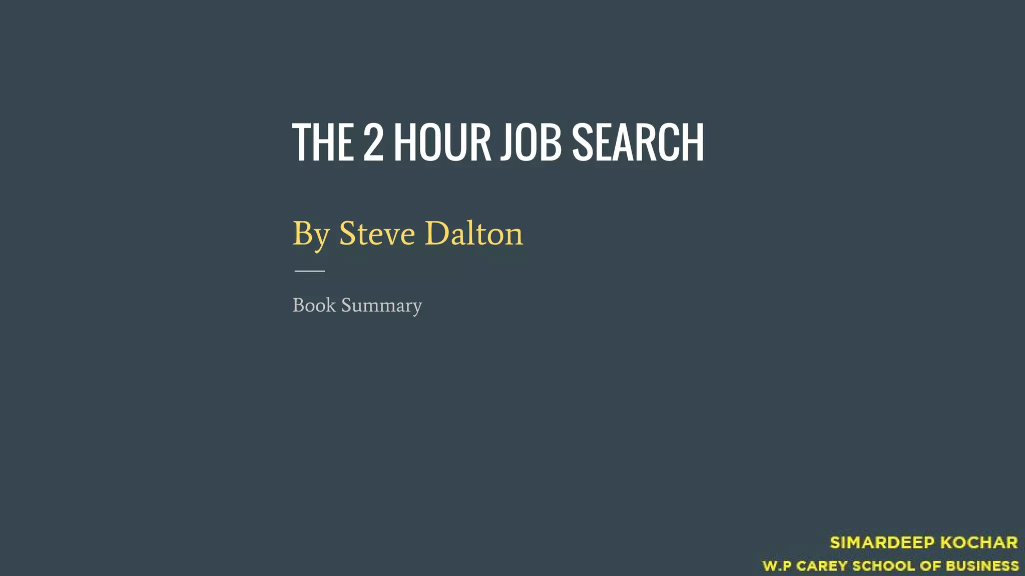 The 2 Hour Job Search - Book summary | PDF