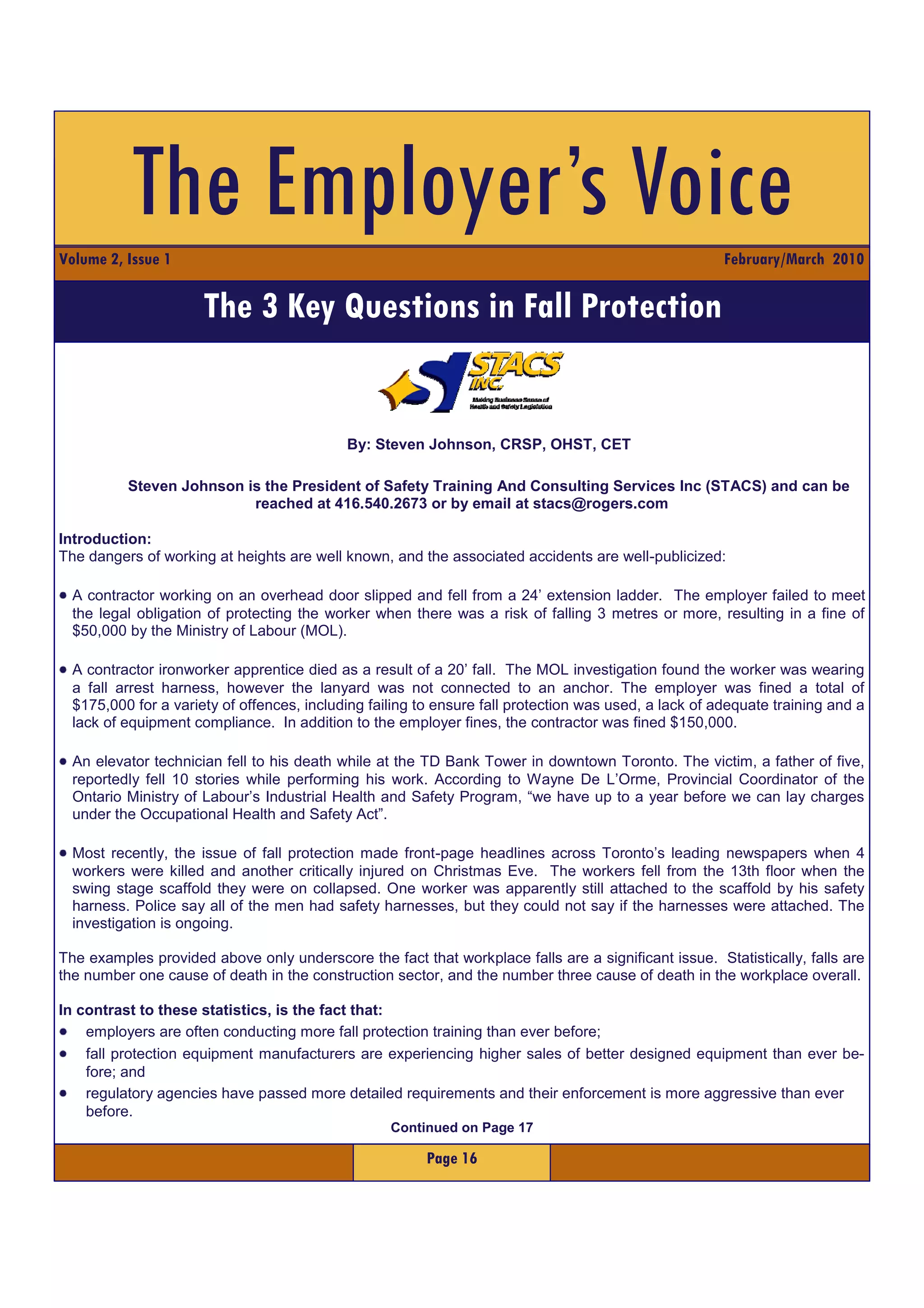 The 3 Key Questions In Fall Protection | PDF