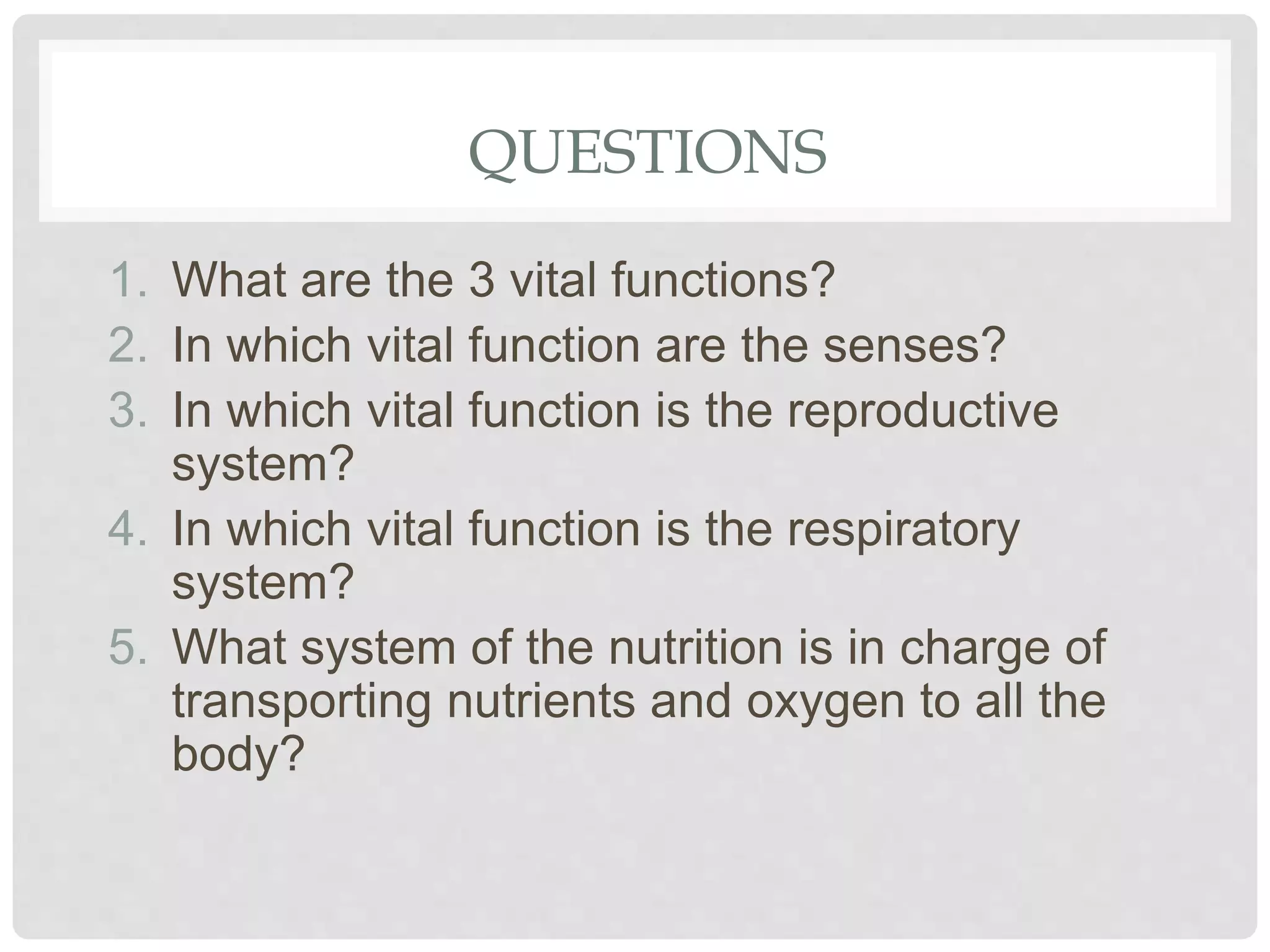 The 3 vital functions and the body | PPT