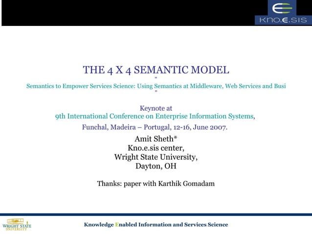 THE 4 X 4 SEMANTIC MODEL : Semantics to Empower Services Science: Using Semantics at Middleware ...