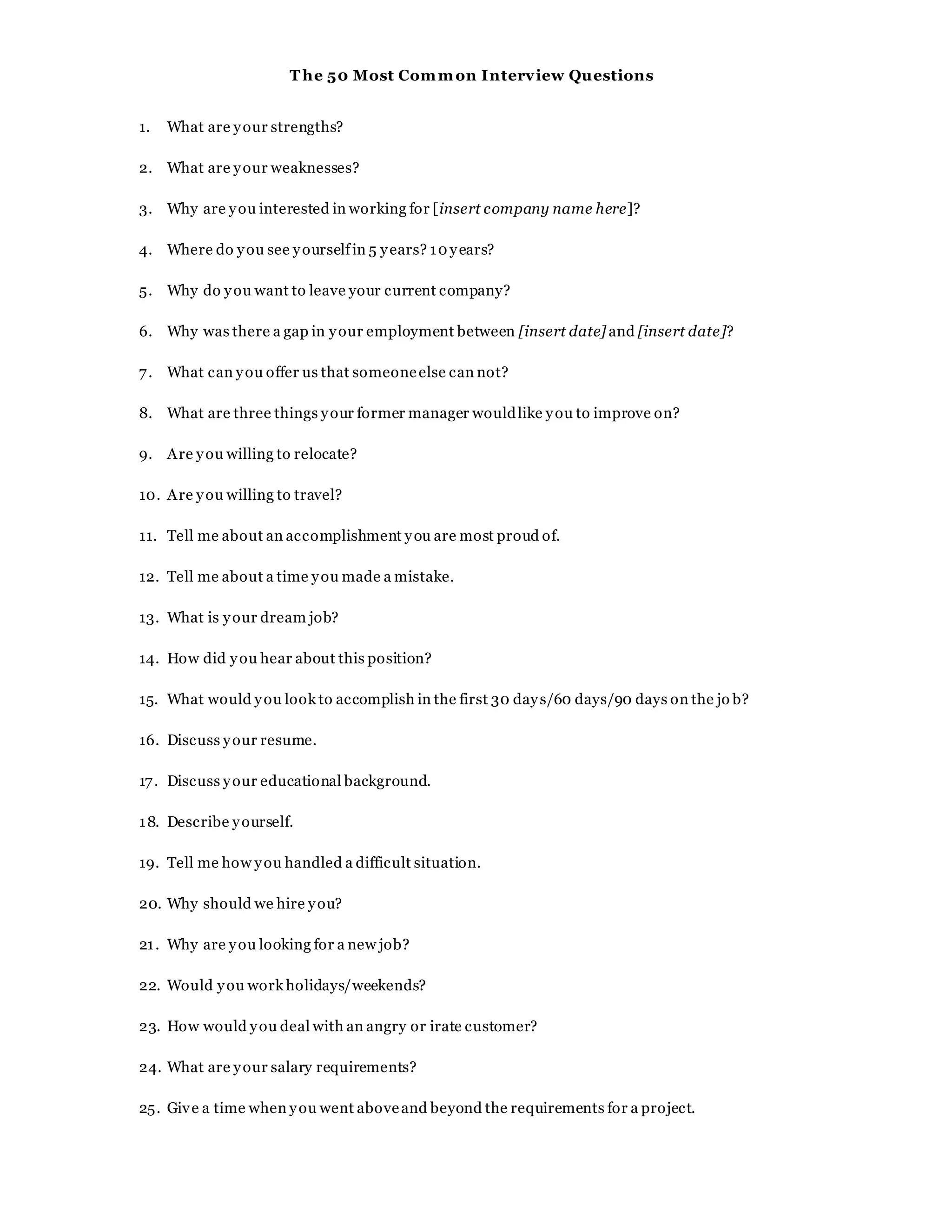 The 50 most common interview questions | PDF