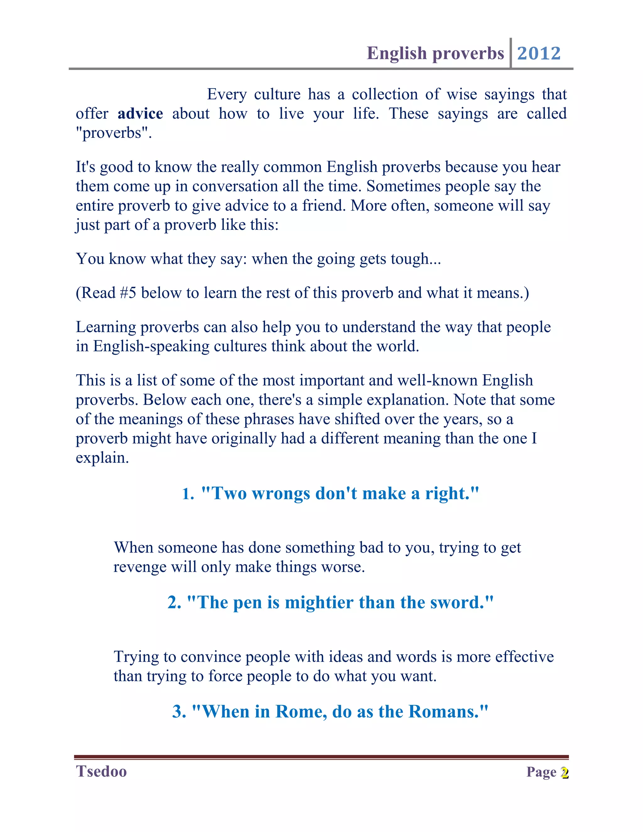 The 50 most important english proverbs | DOCX