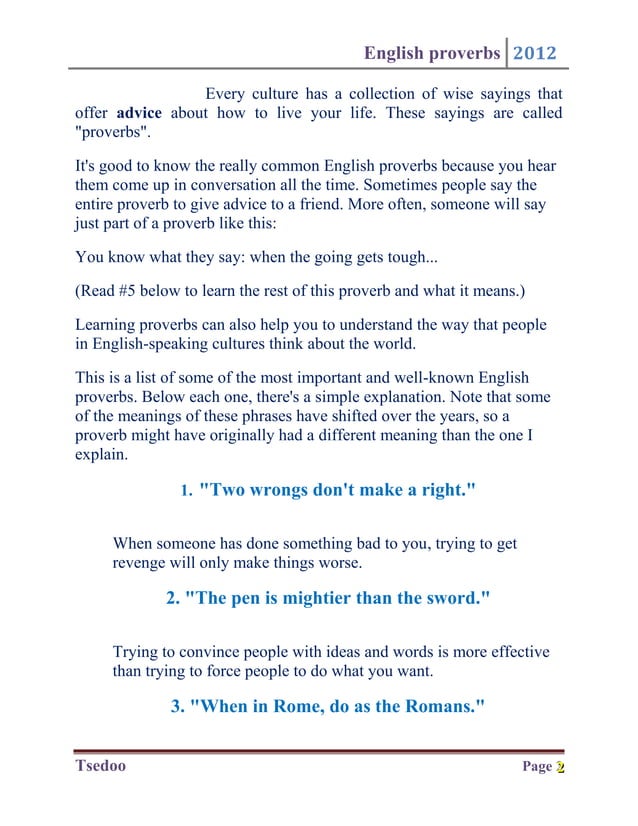 The 50 most important english proverbs | DOCX | Financial Planning ...