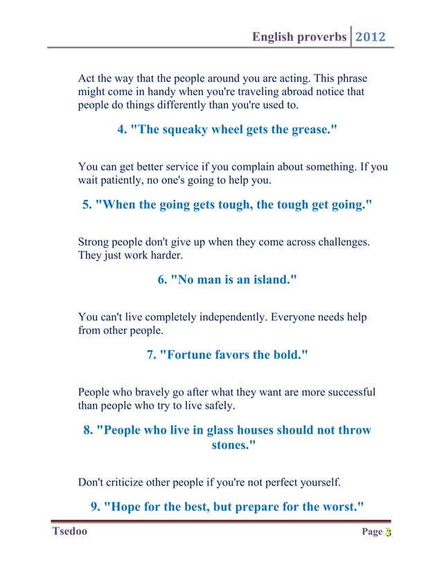 The 50 most important english proverbs | DOCX | Financial Planning ...