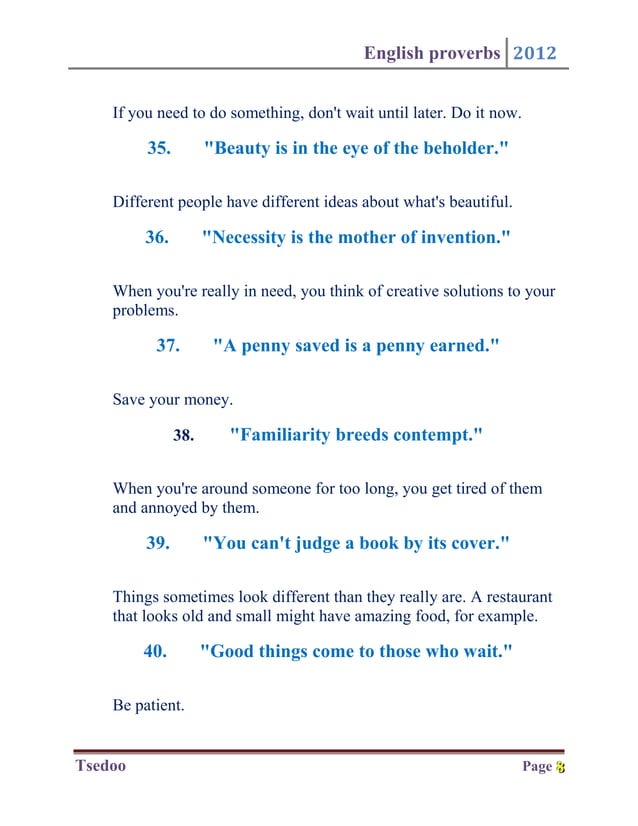 The 50 most important english proverbs | DOCX | Financial Planning ...