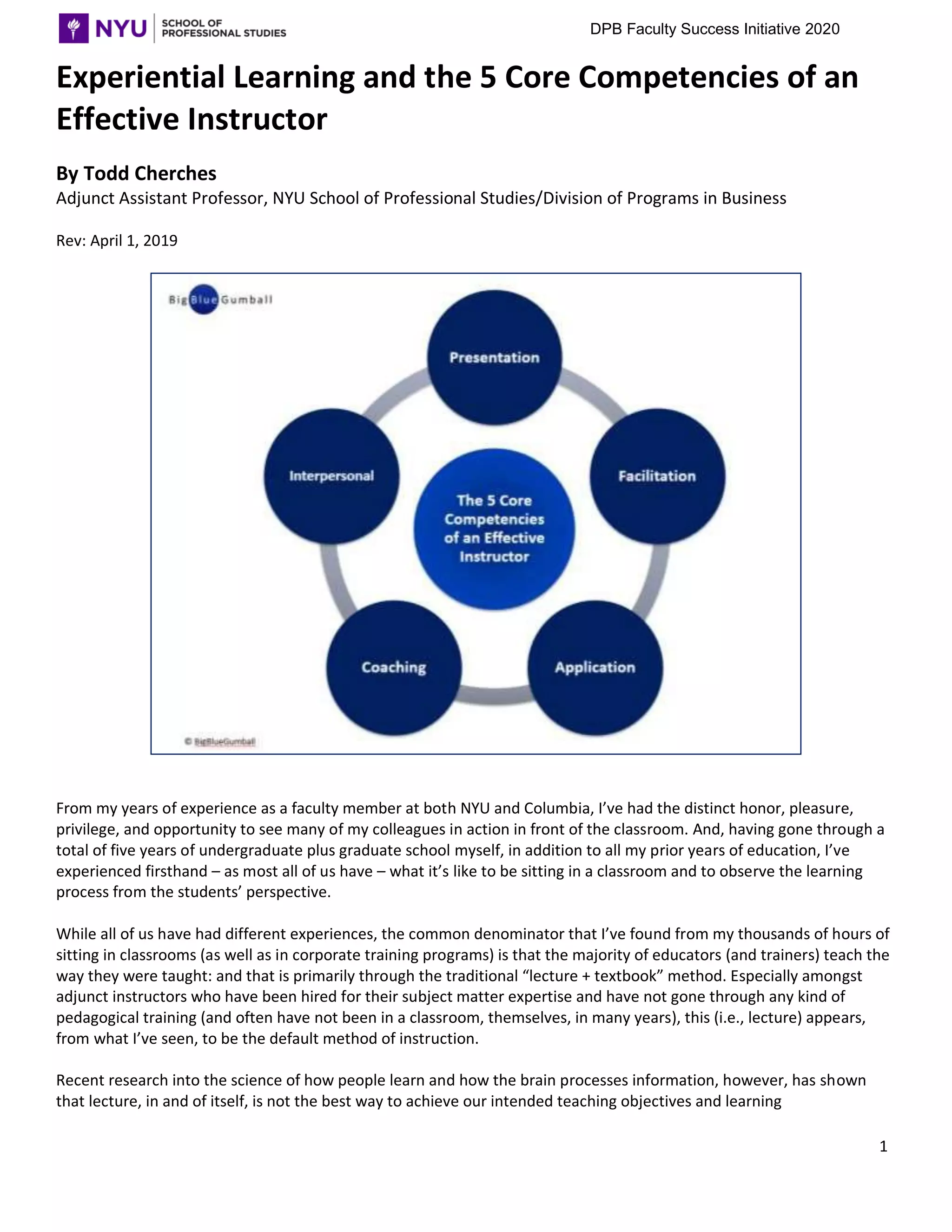 The 5 core competencies of an effective instructor (todd cherches nyu ...