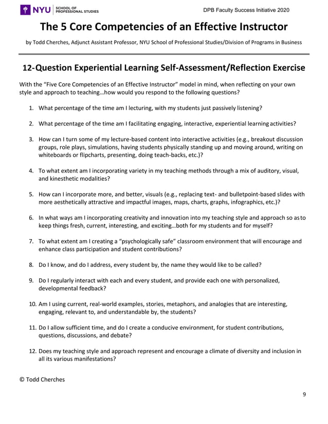 The 5 core competencies of an effective instructor (todd cherches nyu ...