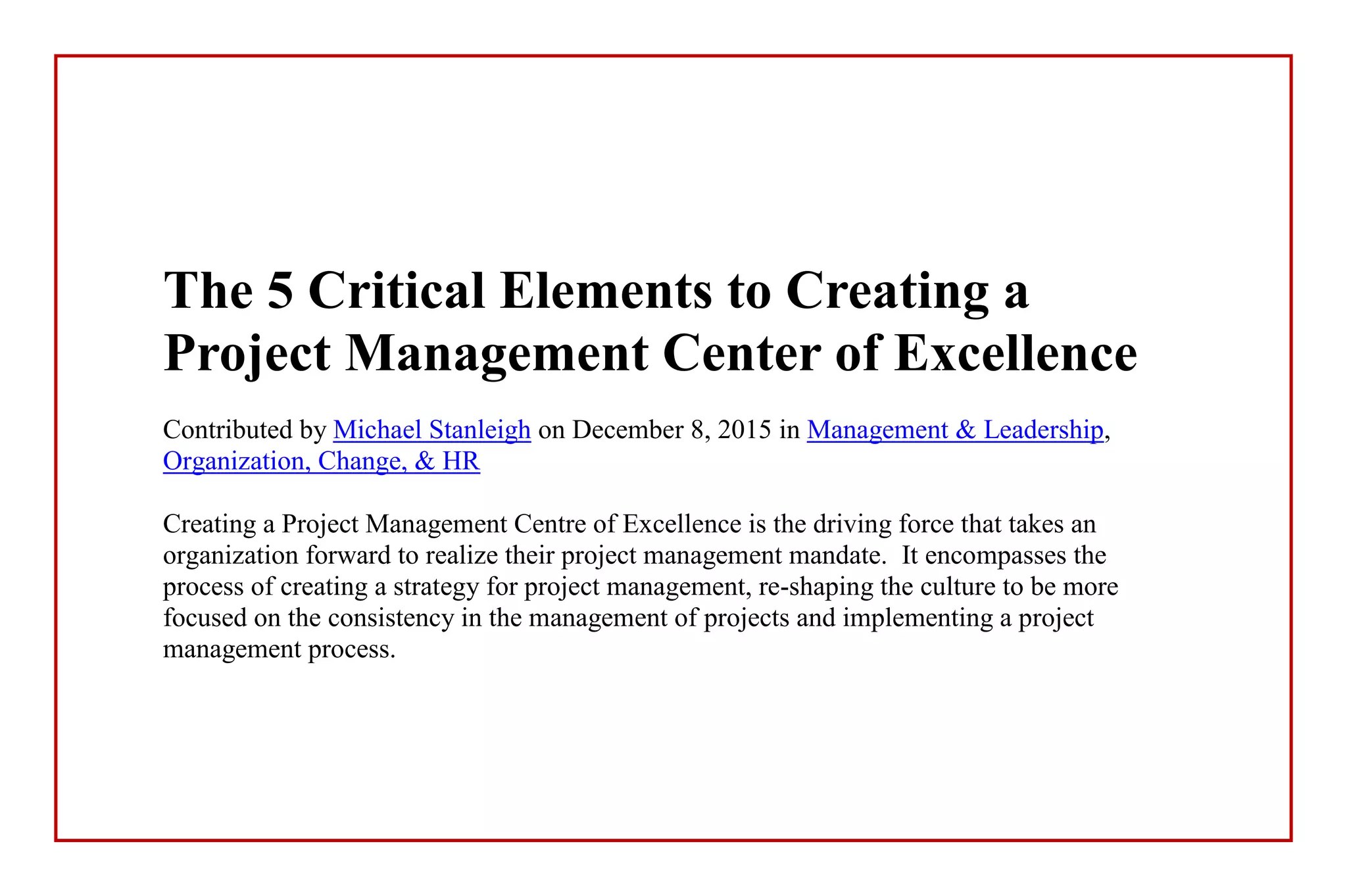 The 5 Critical Elements to Creating a Project Management Center of ...
