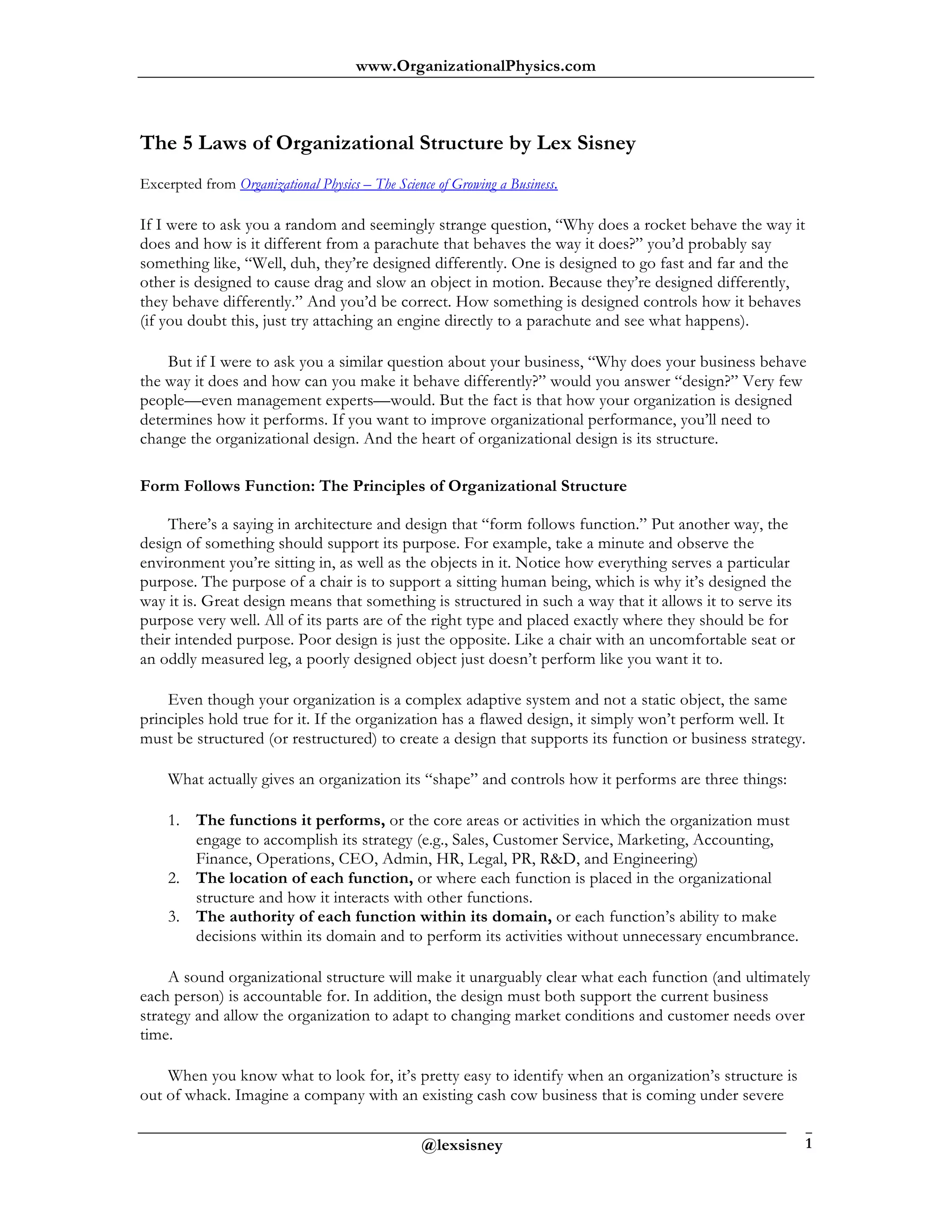 The 5 laws of organizational structure | PDF