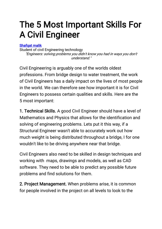 The 5 most important skills for a civil engineer(1) | PDF