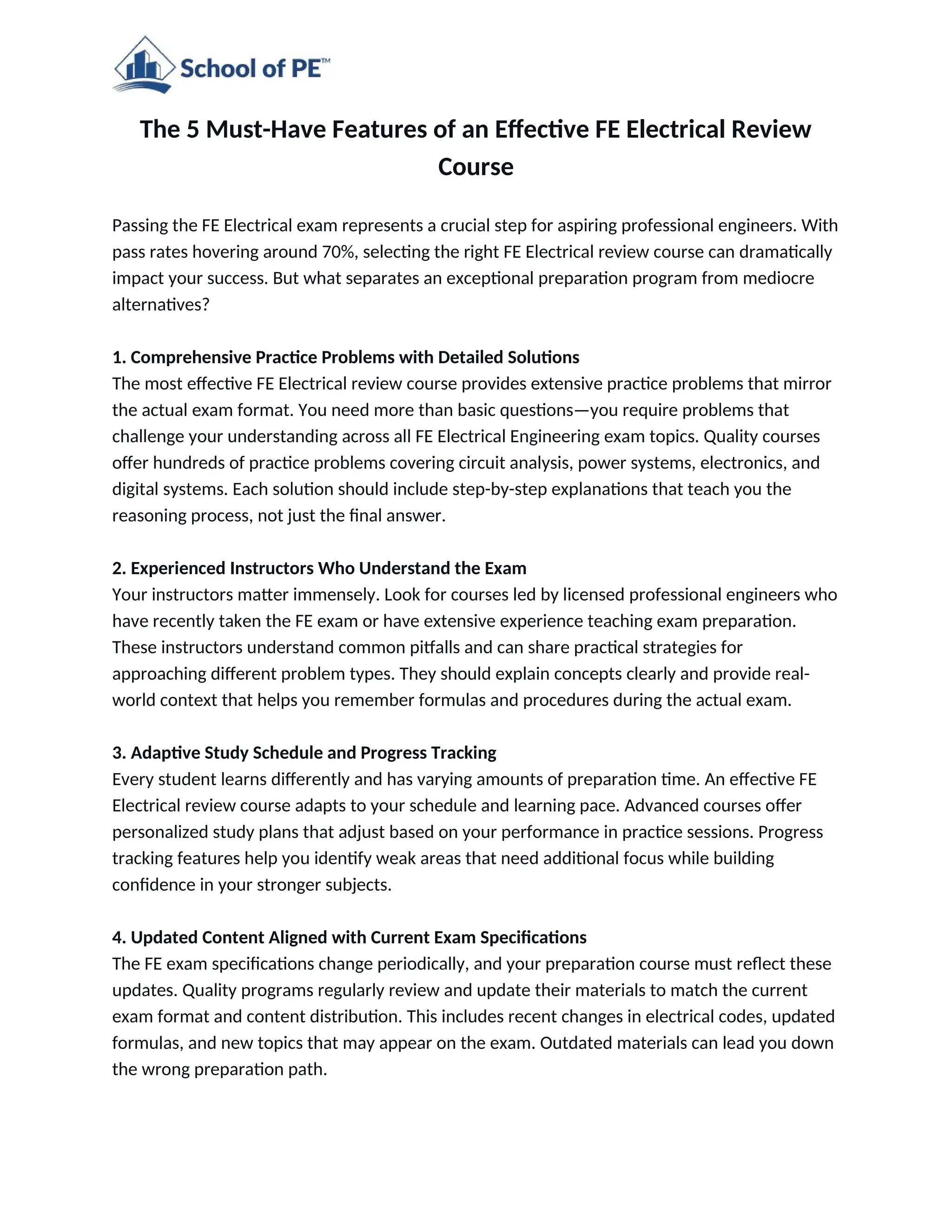 The 5 Must-Have Features of an Effective FE Electrical Review Course | DOCX