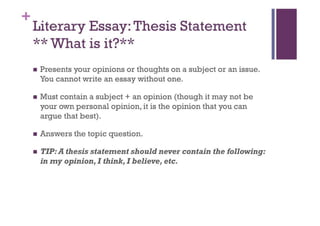 The 5 Paragraph Literary Essay | PPT