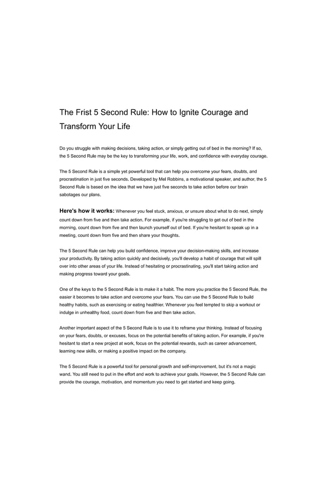 The 5 Seconds Rule Intro Pdf