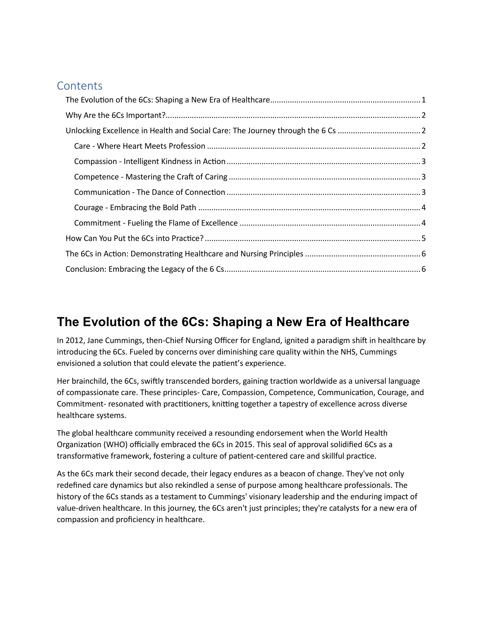 The 6 Cs of Care | DOCX