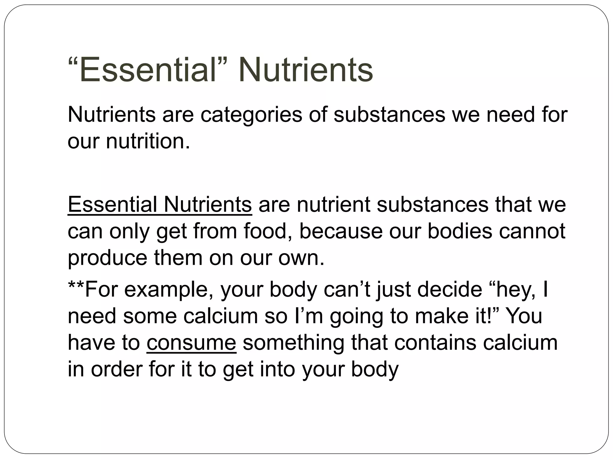 The 6 Essential Nutrients - Christine Hodgson | PPTX