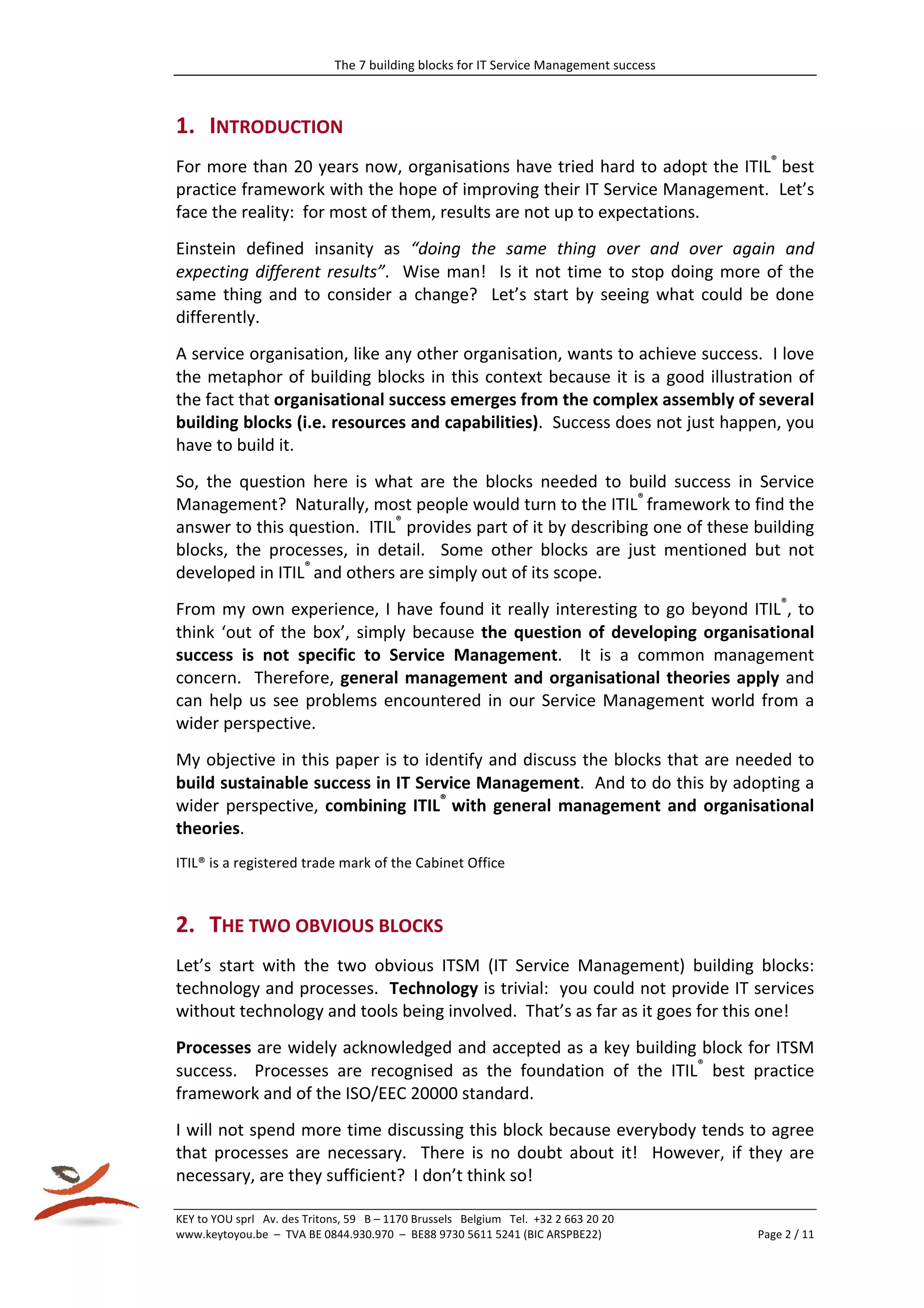 The 7 building blocks for IT Service Management success | PDF