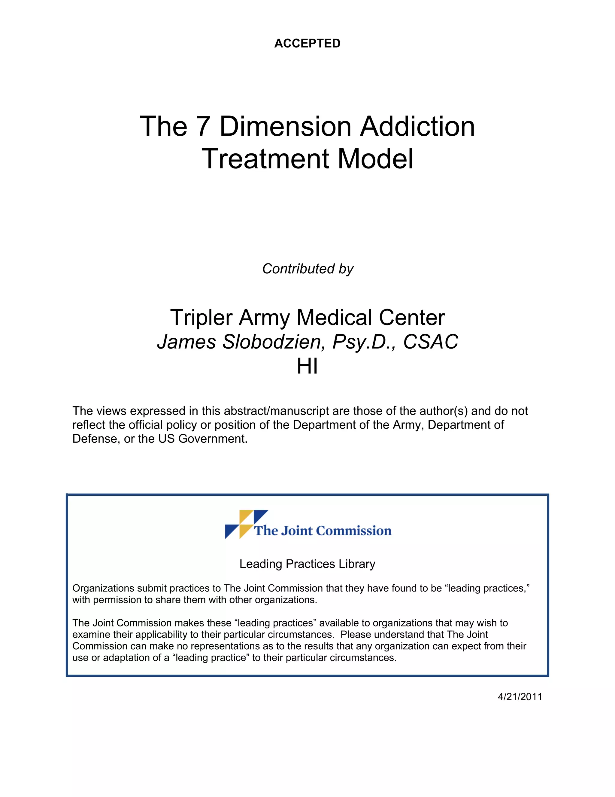 The 7 Dimensions of Addiction Treatment Model | PDF