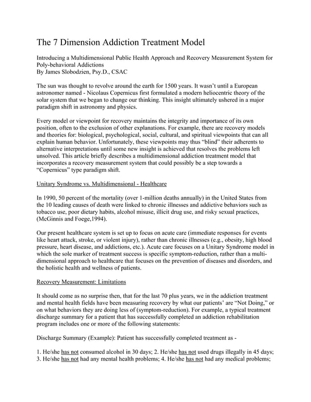 The 7 Dimensions of Addiction Treatment Model | PDF | Substance Abuse ...
