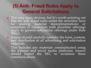 The 7 Not-So-Obvious Implications of General Solicitation Offerings | PPTX