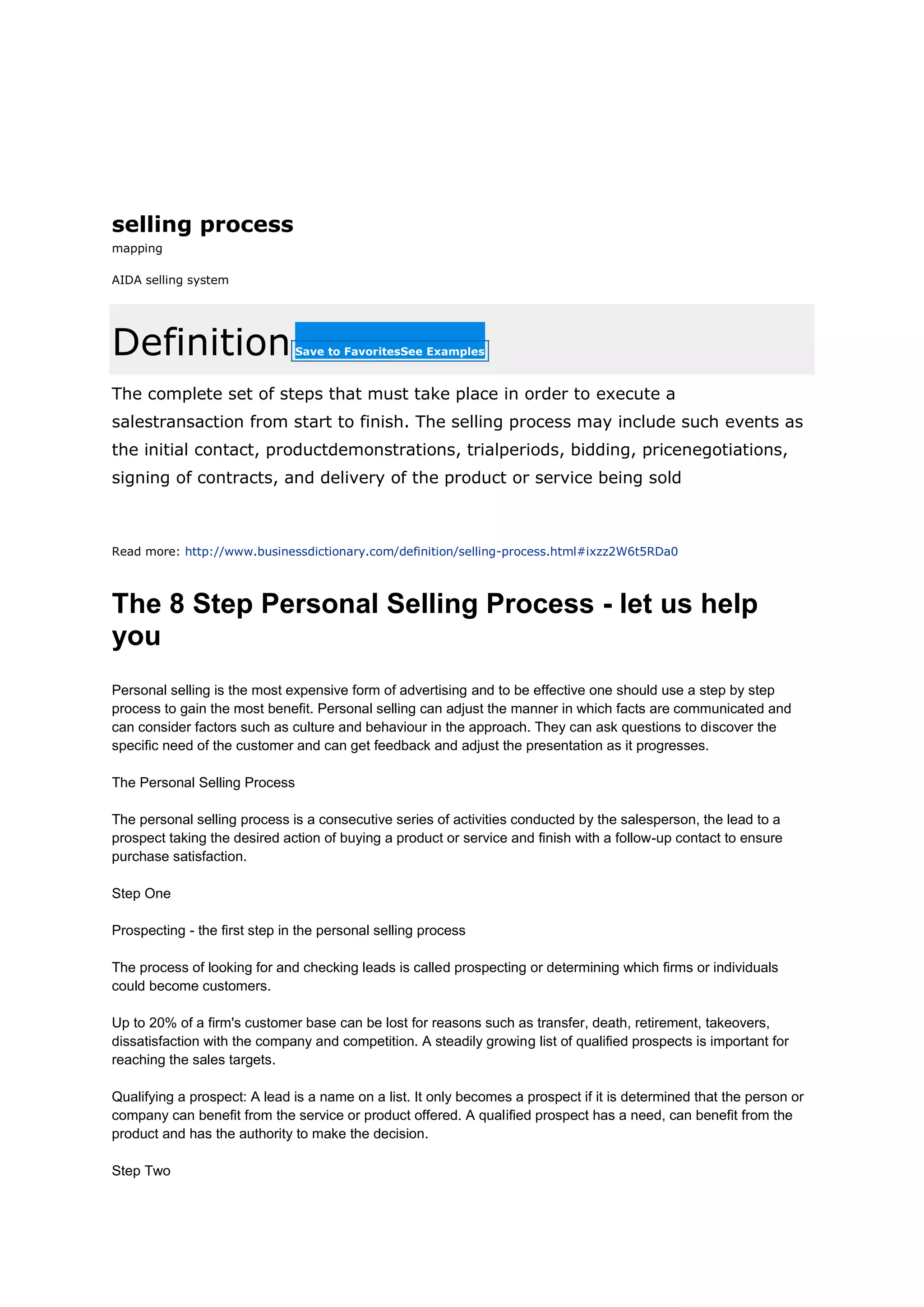 The 8 step personal selling process. process of selling | DOCX