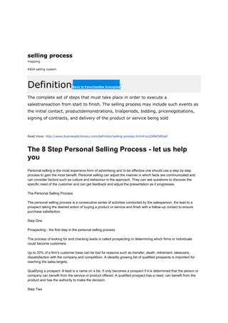 The 8 step personal selling process. process of selling | PDF