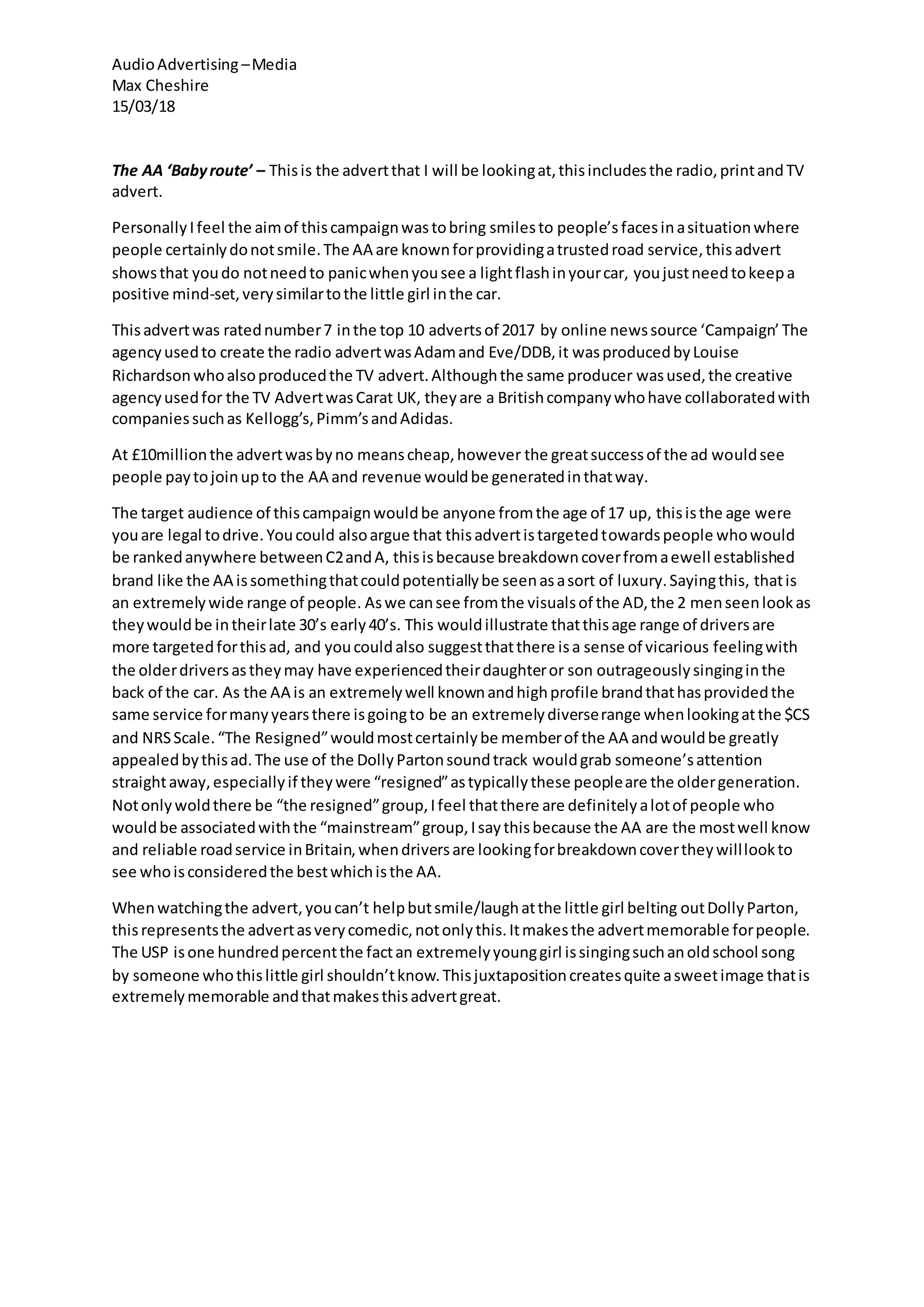 THE AA - ADVERT ANALYSIS | DOCX