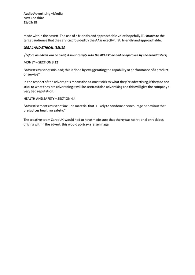 THE AA - ADVERT ANALYSIS | PDF