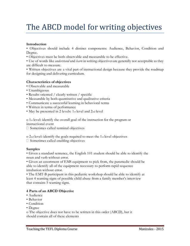 The Abcd Model For Writing Objectives Pdf