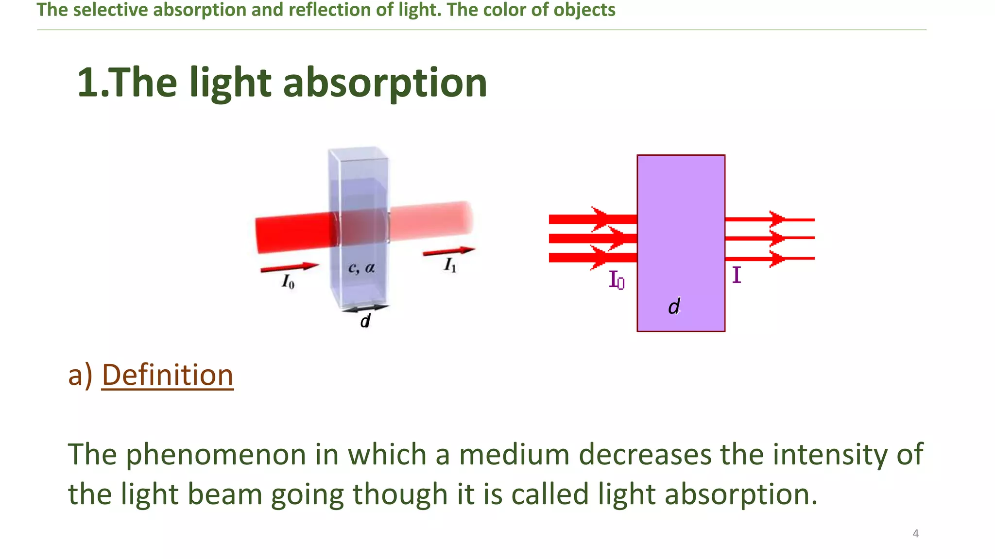 The absorption and the selective refraction of light the color of ...