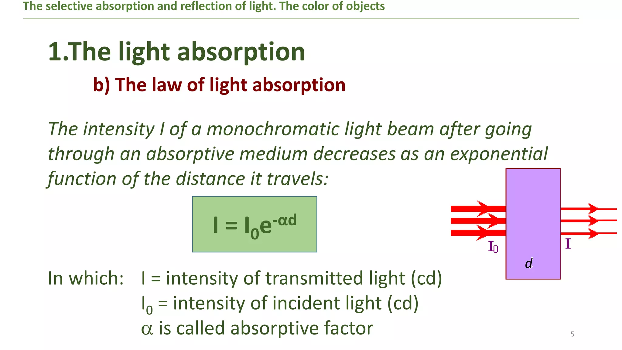 The absorption and the selective refraction of light the color of ...