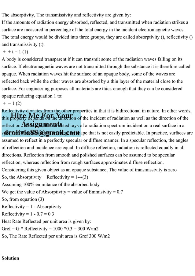The absorptivity, The transmissivity and reflectivity are given by.pdf | Physics | Science