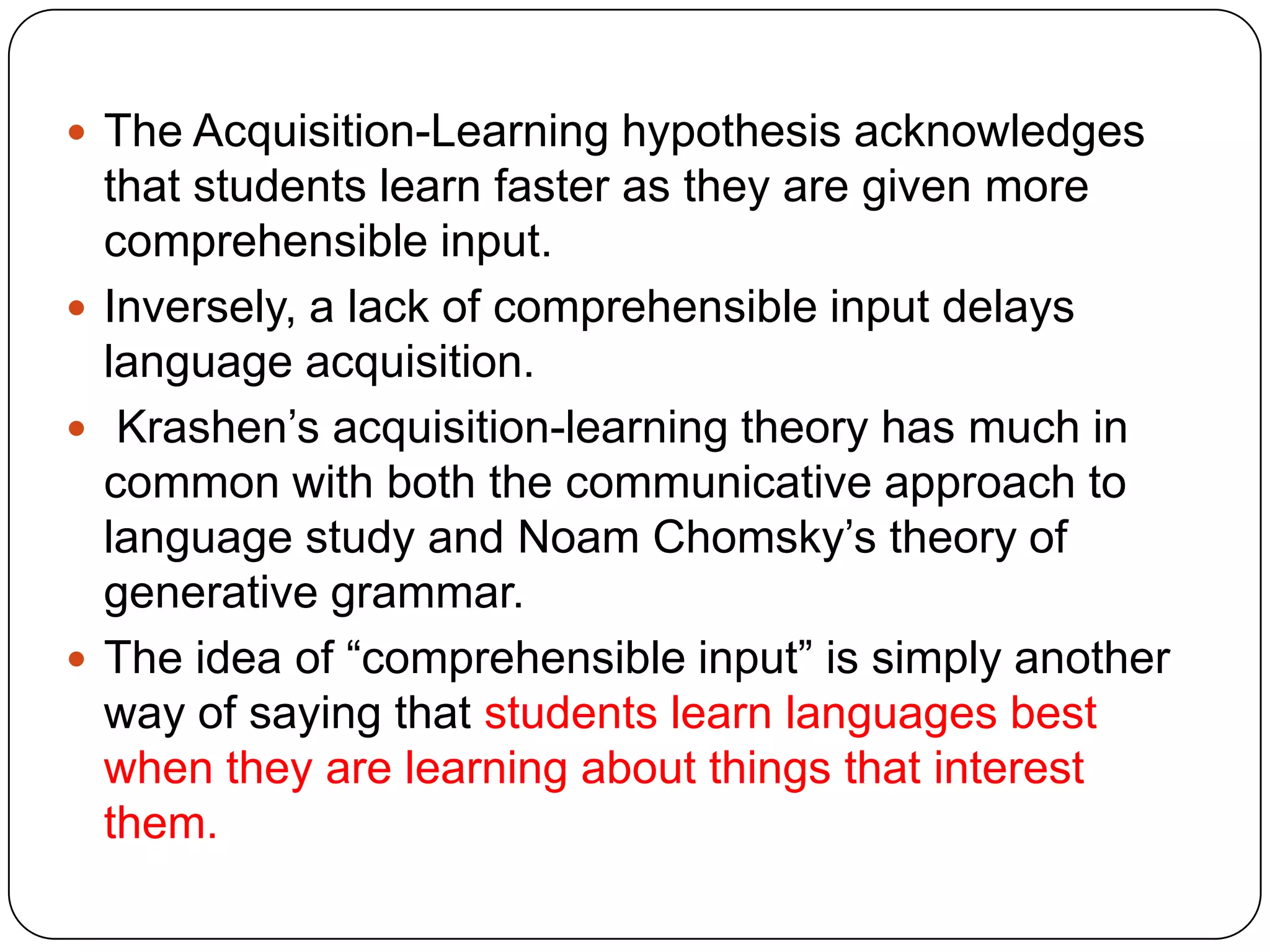The acquisition learning hypothesis ours | PPTX