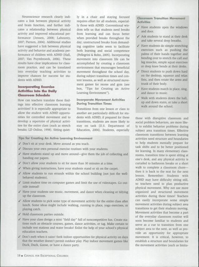 The Active Classroom Supporting Students With Attention Deficit Hyperactivity Disorder Through ...