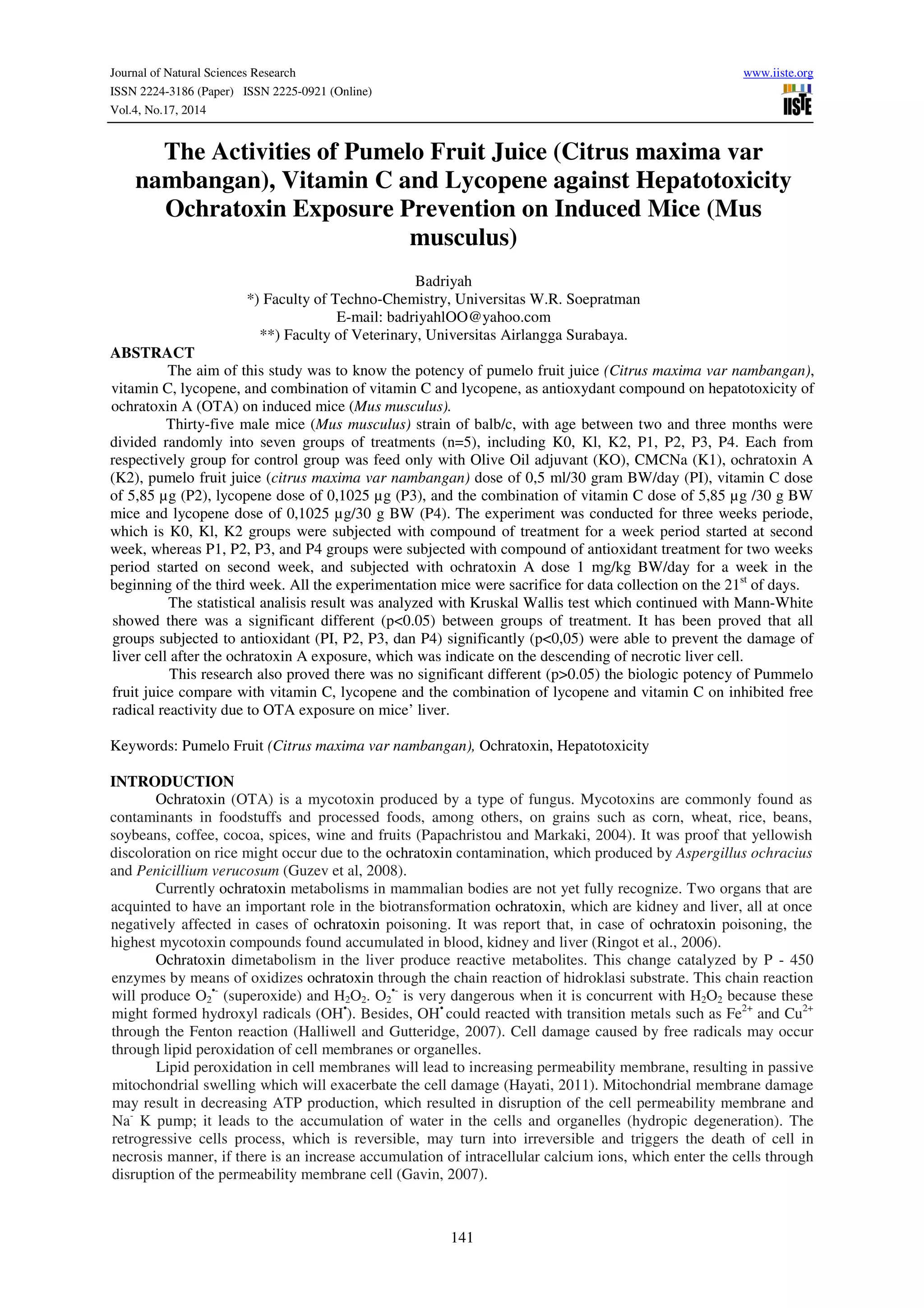 The activities of pumelo fruit juice (citrus maxima var | PDF