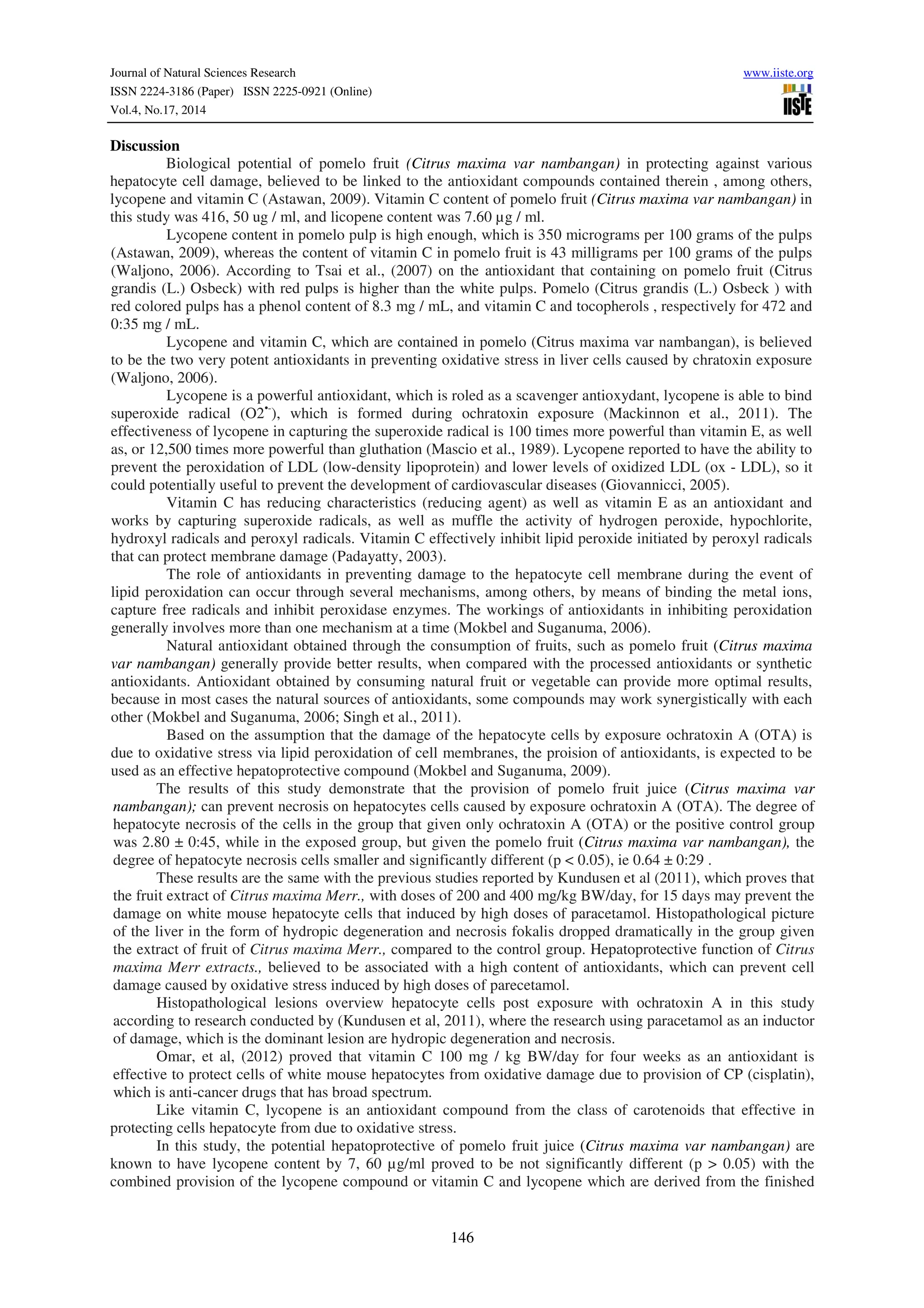 The activities of pumelo fruit juice (citrus maxima var | PDF