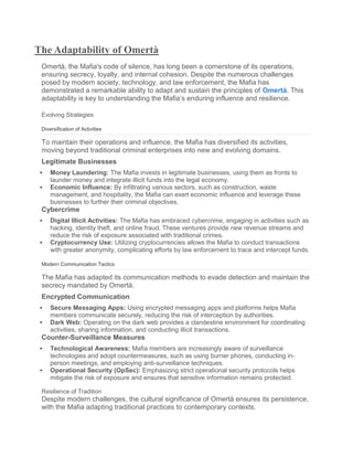 Your Guide tp The Adaptability of Omertà | PDF
