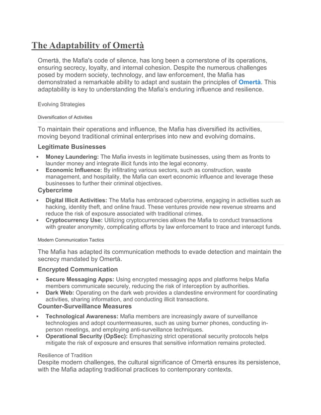 Your Guide tp The Adaptability of Omertà | PDF