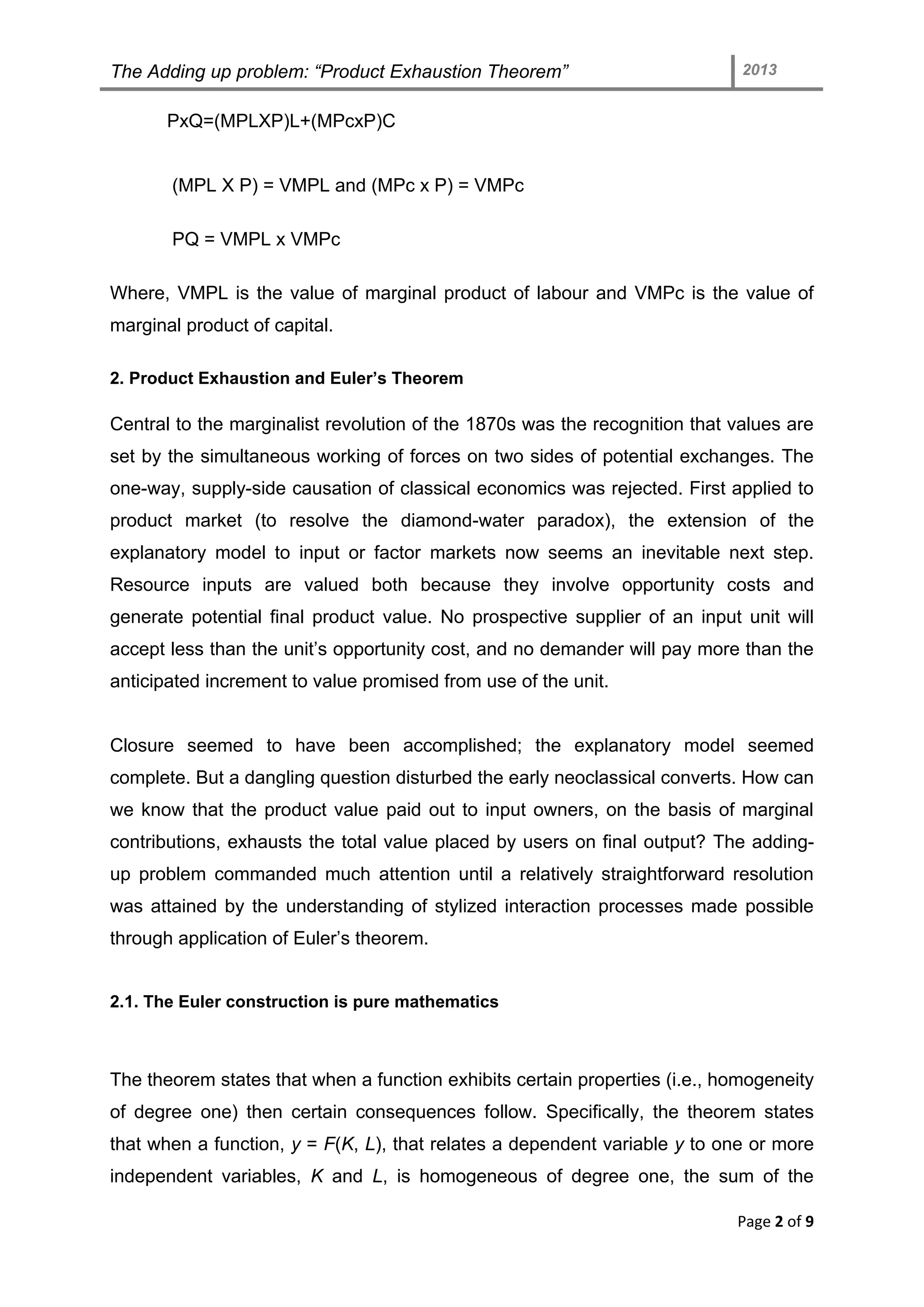 The adding up problem product exhaustion theorem yohannes mengesha | PDF