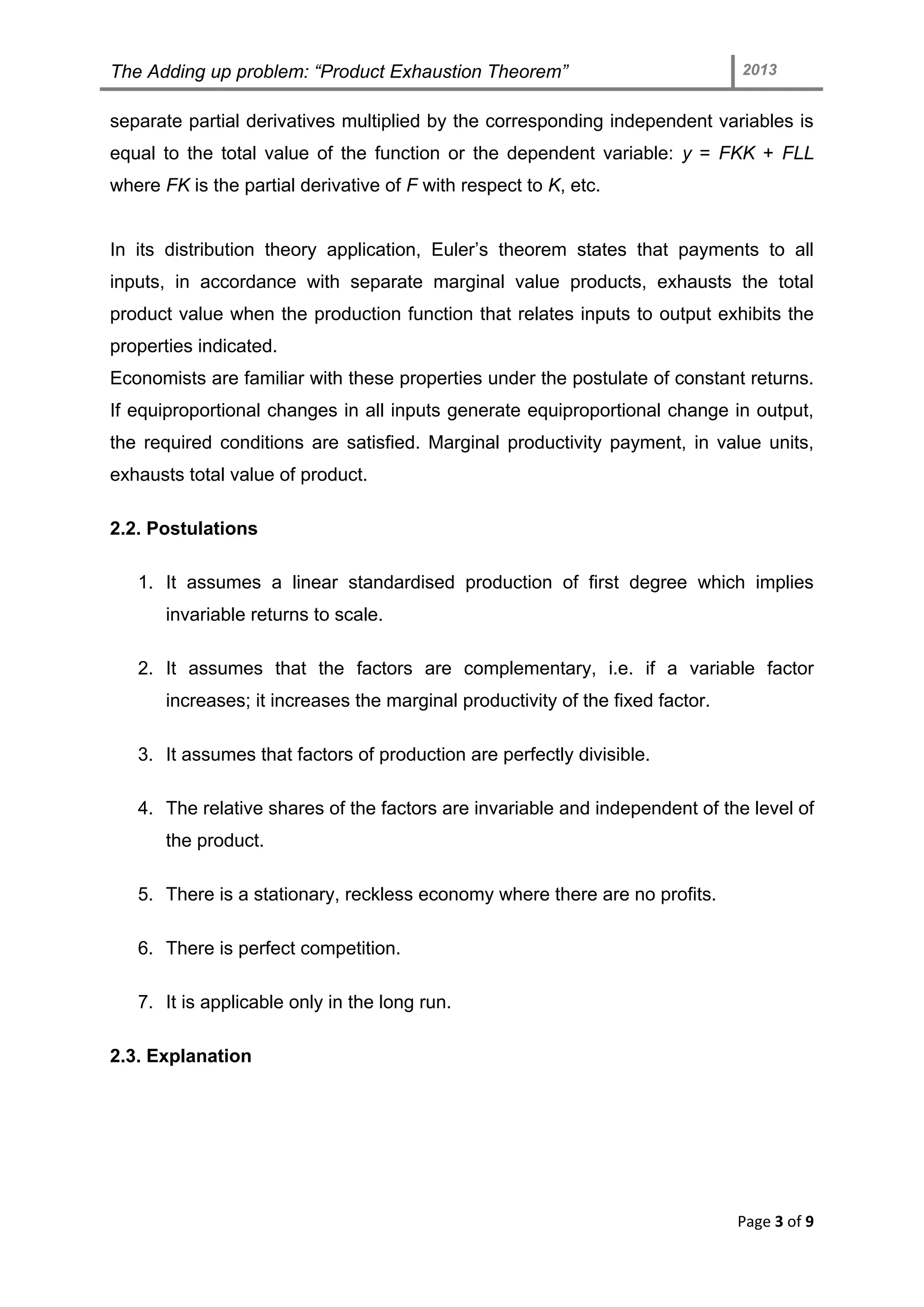 The adding up problem product exhaustion theorem yohannes mengesha | PDF