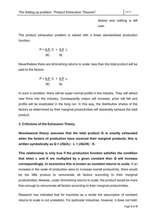 The adding up problem product exhaustion theorem yohannes mengesha | PDF