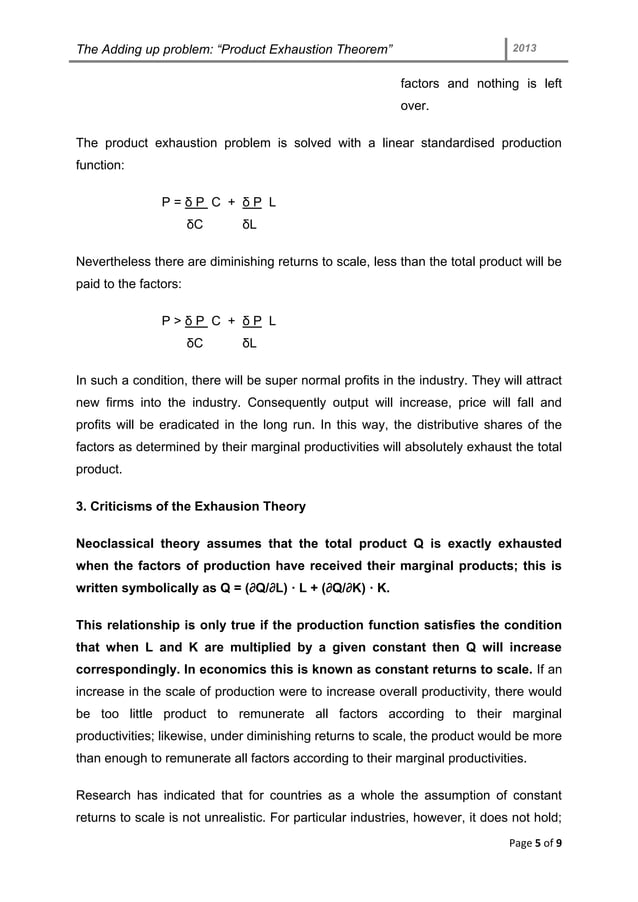The adding up problem product exhaustion theorem yohannes mengesha | PDF | Business | Business ...